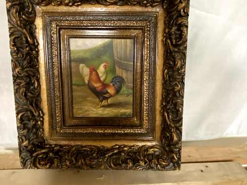 Farm Birds oil painting 2 beautiful country fowl in natural setting | eBay