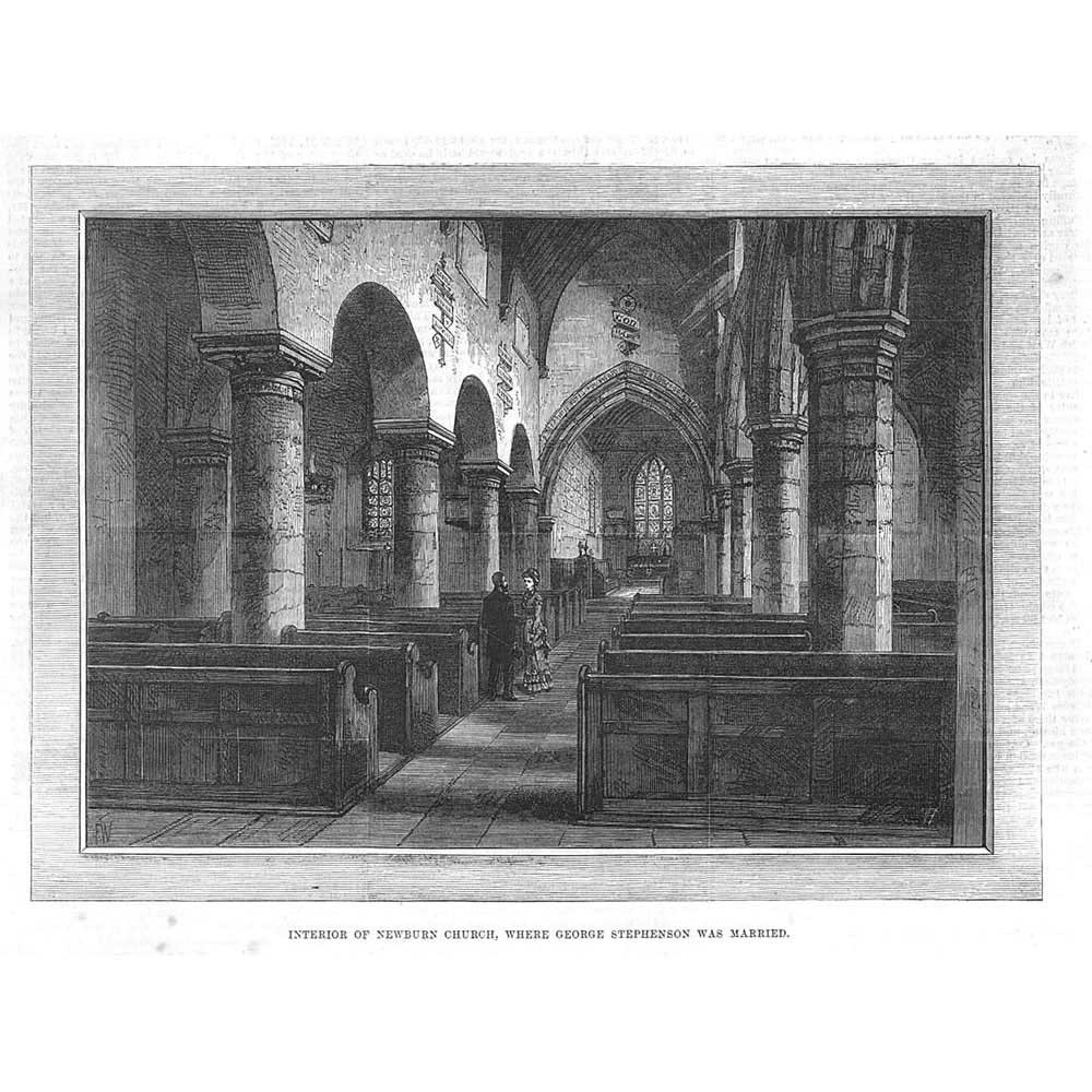 NEWBURN Church Where George Stephenson was Married - Antique Print 1881 ...