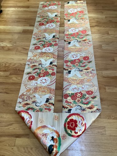 VTG Asian Kimono Obi Table Runner Silk Hand Embroidered 154"x12" Both ...