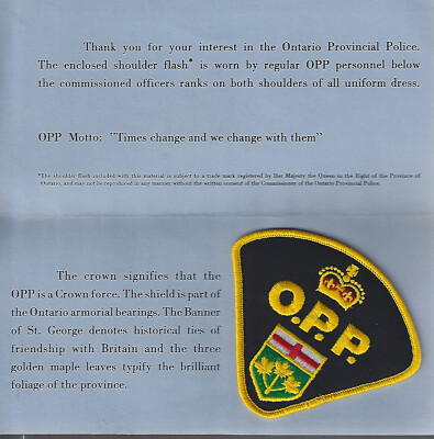 Ontario Procincial Police (Canada) Shoulder Patch on a Department ...