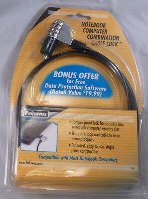 Fellowes Notebook Computer Combination Cable Lock 6 ft Steel 99432 NEW ...