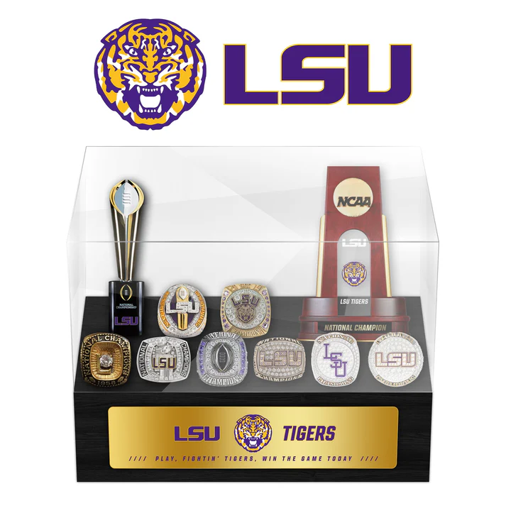 LSU Tigers Baseball Championship 2 Trophy & 8 Rings With Display Case ...