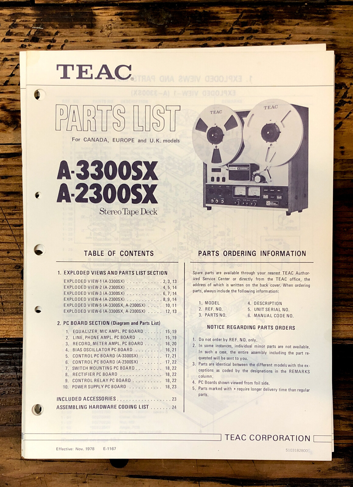 Teac A-2300SX A-3300SX Reel to Reel Parts List Manual *Original* | eBay