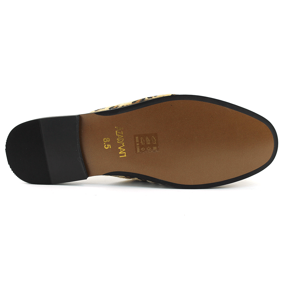 Mens Tan Leopard Suede Backless Slip On Mule Gold Buckle Loafers Shoes ...