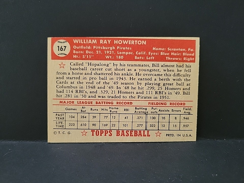 Bill HOWERTON 1952 Topps Baseball #167 Pittsburgh Pirates EX+ OC | eBay