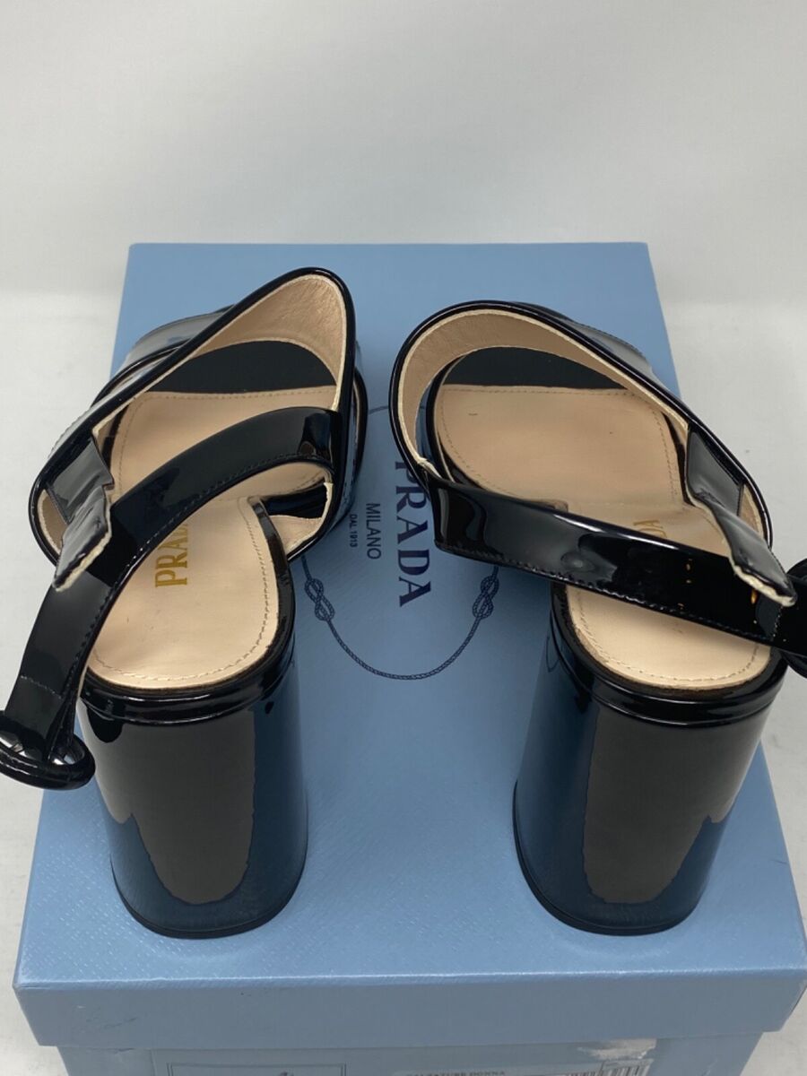 PRADA Slingback Platform Strappy Sandals 95mm Black Patent PRADA Slingback Platform Strappy Sandals 95mm Black Patent