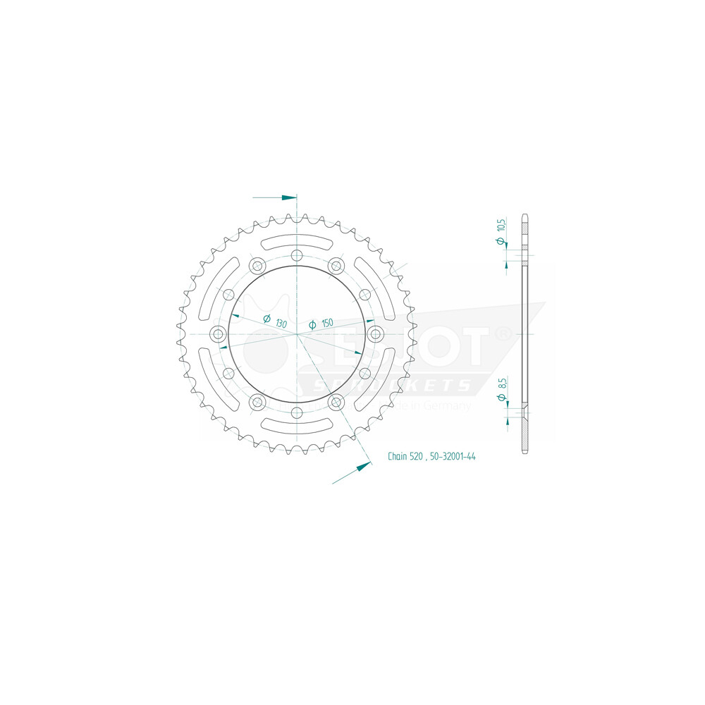 Sprocket Rear 520-44T Steel for YAMAHA WR 250 R 2008 2009 2010 2011 ...