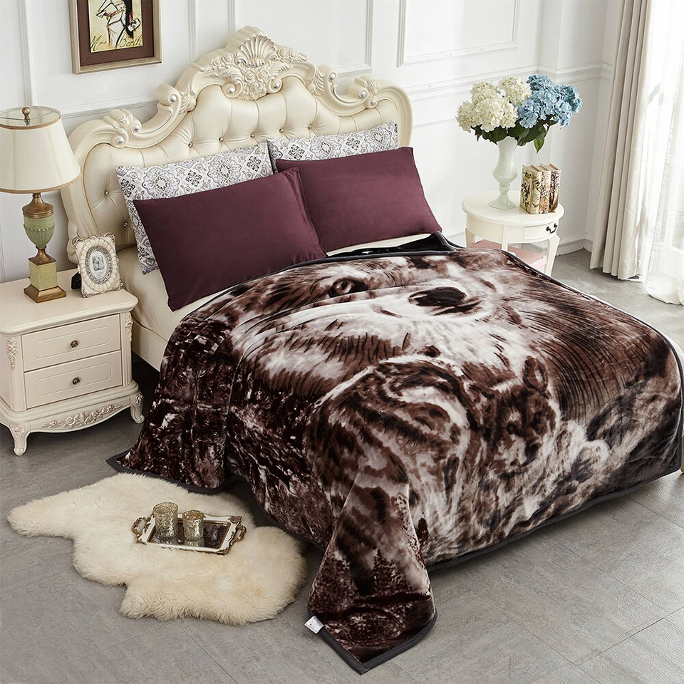 Animal Print Blanket Wolf Tiger Lion Design Thick Soft Fur Mink ...