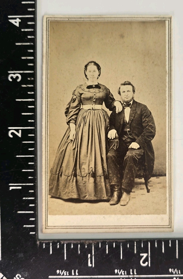 Antique CDV Photo Victorian Couple Civil War Era Fashion Warner ...