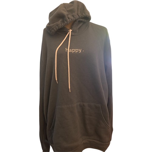 Happy Embroidered Pullover Hoodie, Unisex Fit, Blue, Size XXL | eBay