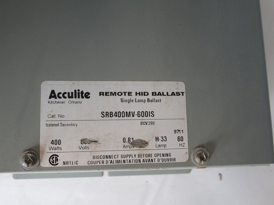 Acculite SRB400MV-600IS Remote Ballast 600V 400W Mercury Vapor NOP | eBay