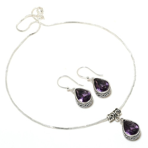 Amethyst 925 Silver Plated Handmade Necklace & Earrings Set of 18" | eBay