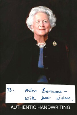 Barbara Bush 4x6 Photo First Lady George w/ cut Handwritten Name Card ...