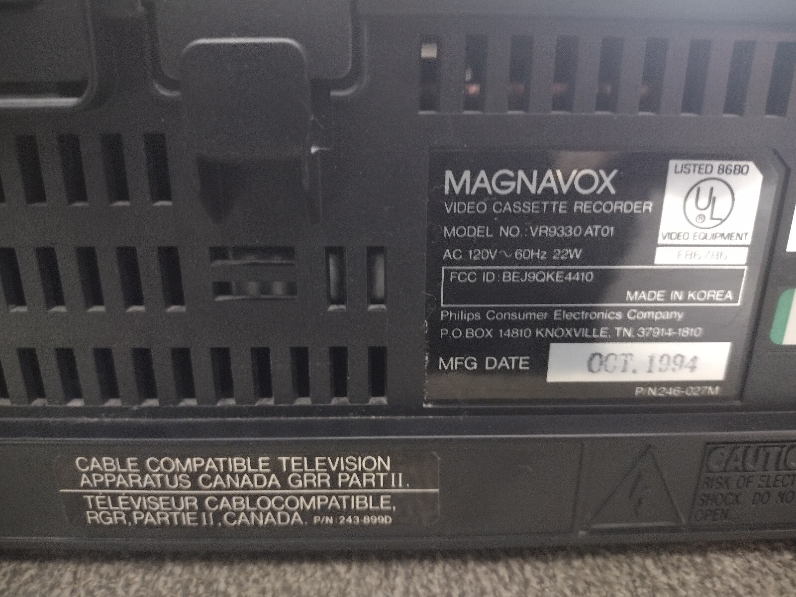 Magnavox VCR Vr9330 At01 AC 120v With Cables Working for sale online | eBay