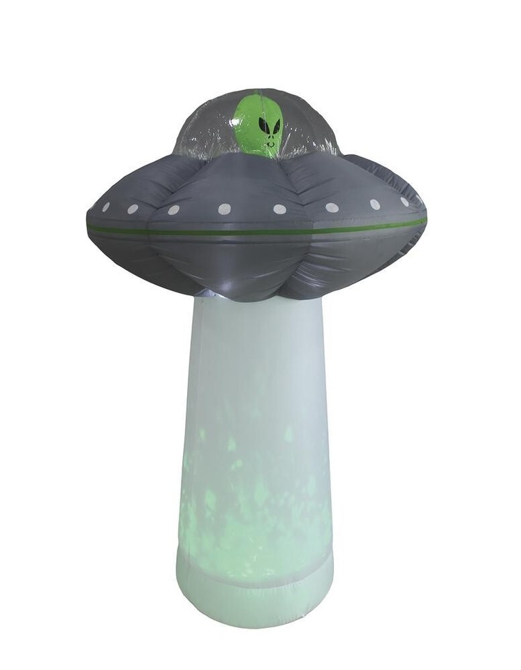 7' Lighted Inflatable Alien UFO w/ Inferno LED Tractor Beam Yard ...