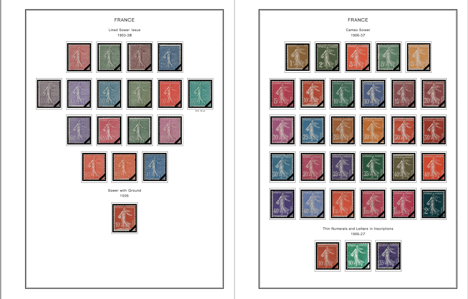 COLOR PRINTED FRANCE 1849-1939 STAMP ALBUM PAGES (29 illustrated pages ...