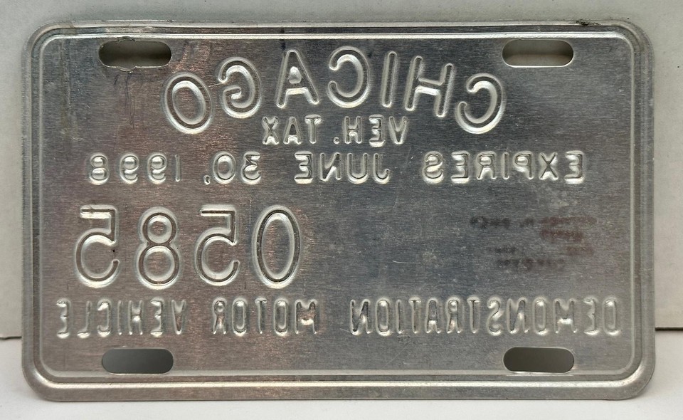 1998 Chicago Illinois Tax Tag Demonstration Motor Vehicle License Plate ...