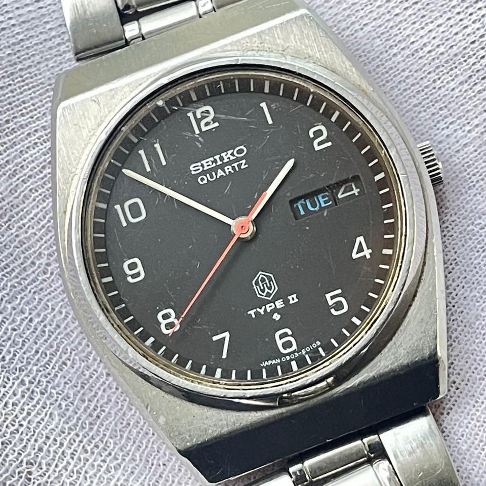 Seiko TYPE II 0903-6000 Men's Quartz Watch 36mm Black Dial Used | eBay
