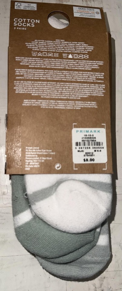 Primark Socks Womens 7-9 Multicolor Crew Cotton Blend 3 Pack Mid Calf ...