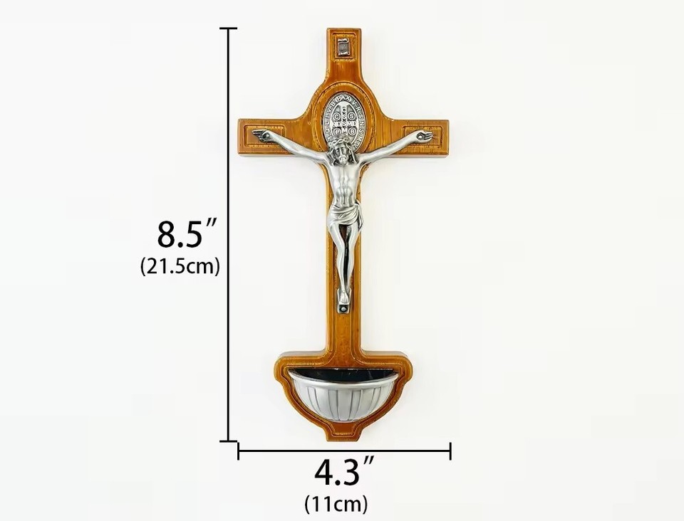 Catholic Holy Water Cross Christ Crucifix Wood Alloy Wall Decor ...