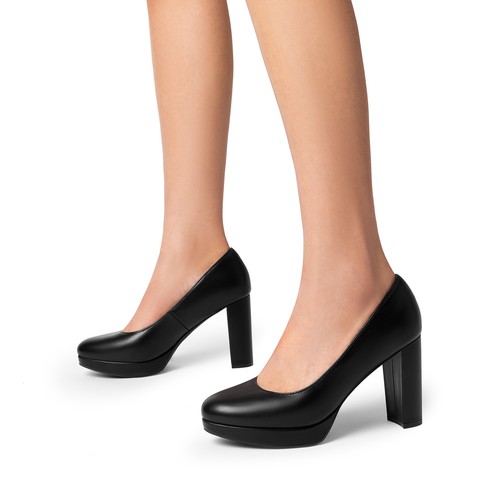 Women's Pumps Round Toe Chunky High Heels Platform Work Comfortable ...