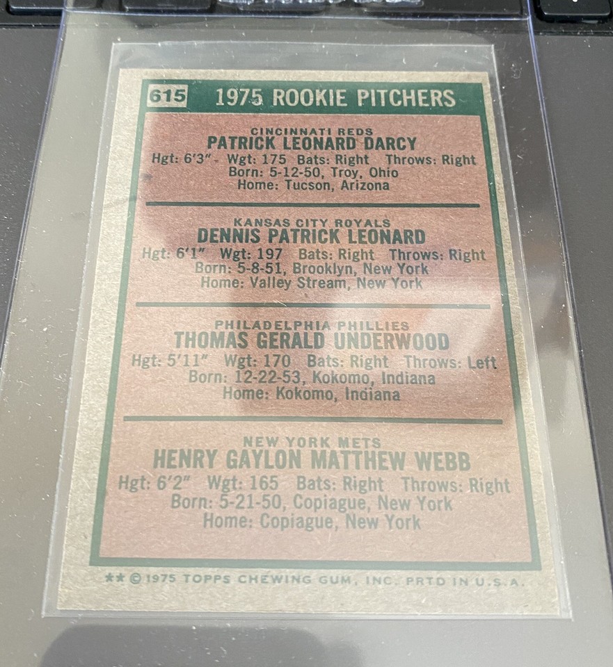 1975 Topps Dennis Leonard / Darcy / Webb / Underwood #615 “MINT” (oc ...