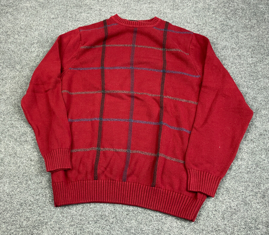VTG Dad Style Red Grid Check Pattern Sweater Adult XL… - Gem