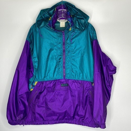 Vintage Columbia Colorblock Anorak Purple Blue Windbreaker Nylon Jacket ...