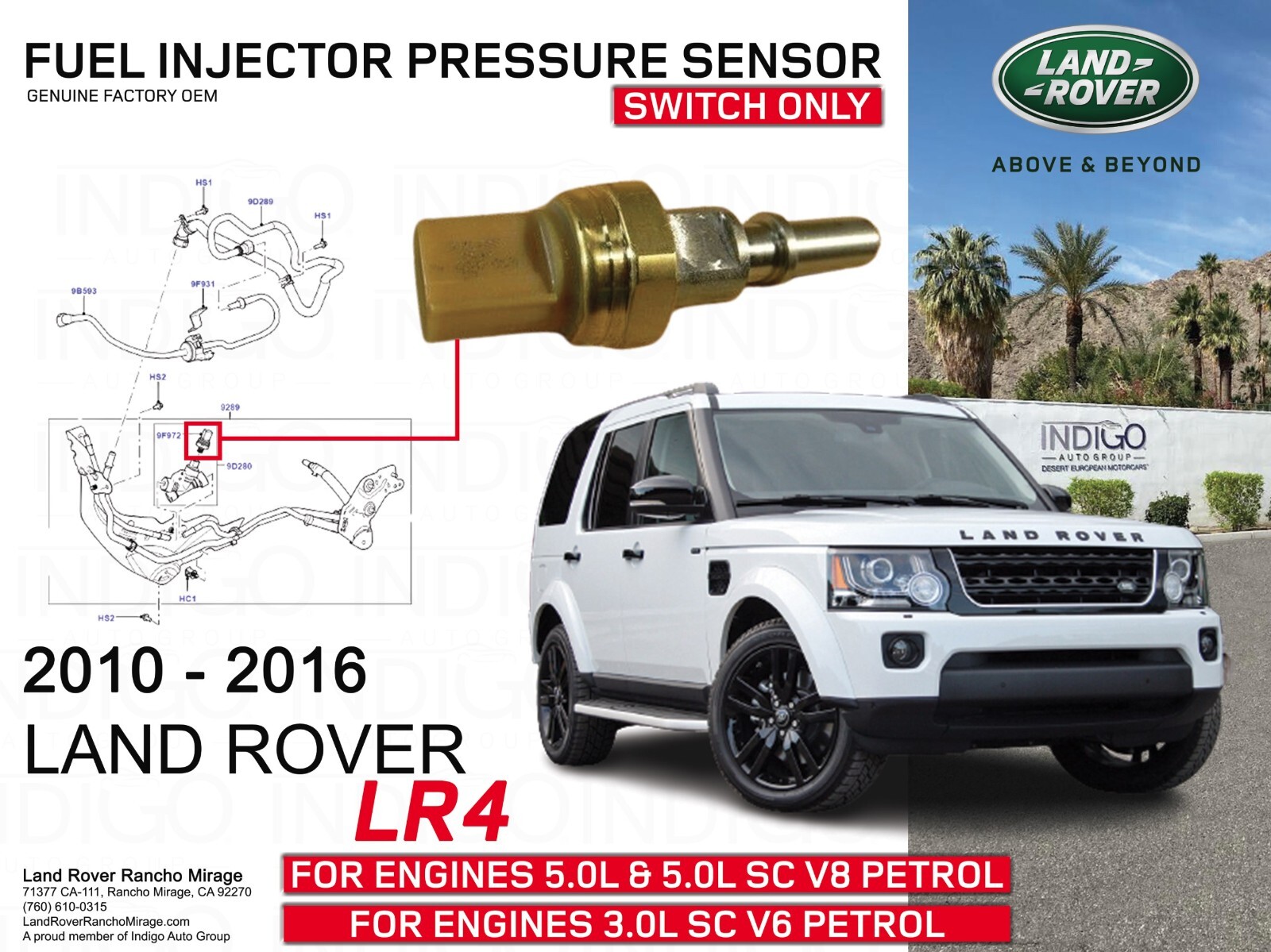 2010-2016 LAND ROVER LR4 Fuel Injector Pressure Sensor Switch ...