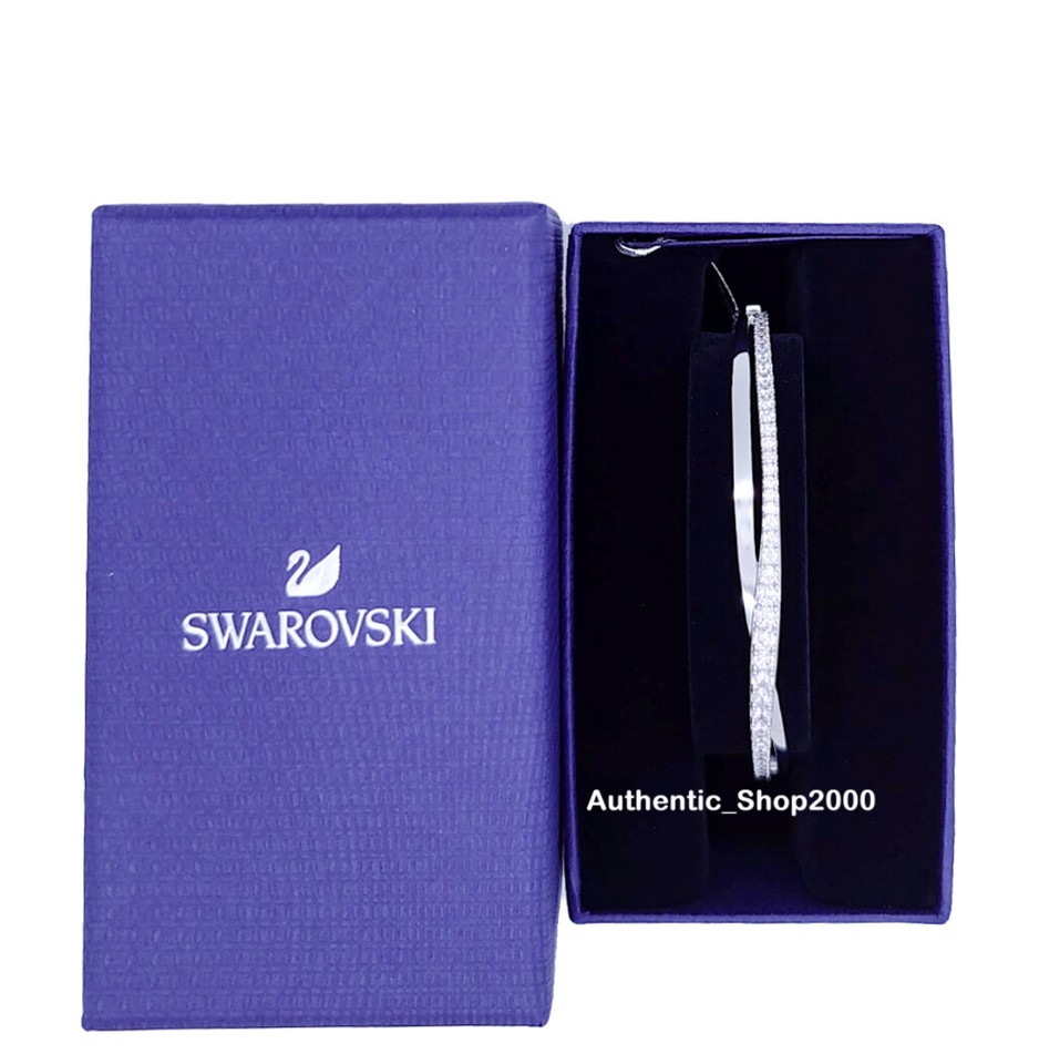NEW Authentic SWAROVSKI Rhodium Crystal Pavé Twist Rows Bangle Bracelet ...