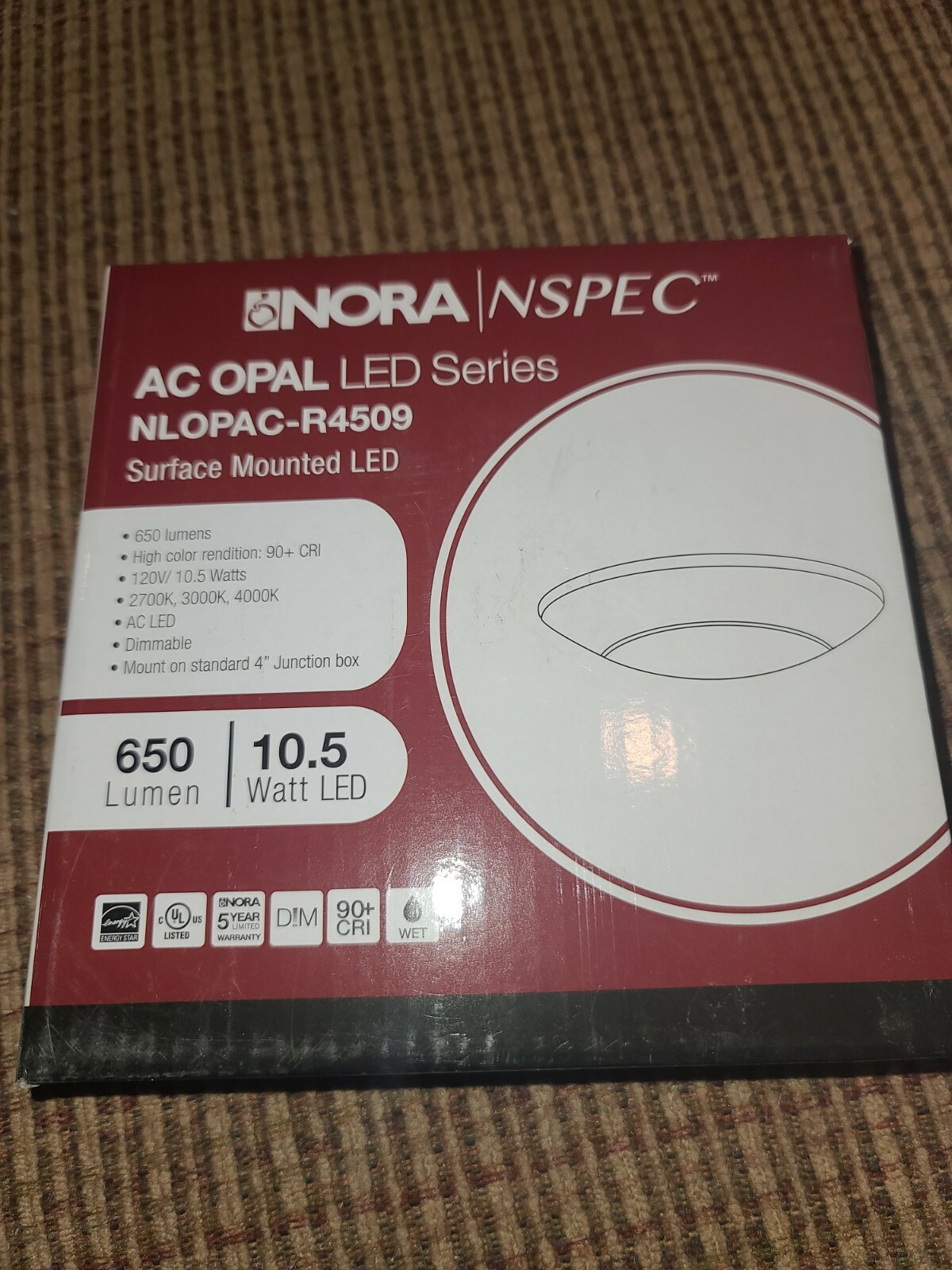 Nora Lighting Nlopac-r650927aw Opal White Surface Mounted Light in 2700k for sale online | eBay