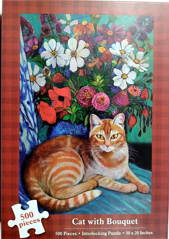 Cat With Bouquet 500 pc 30" X 20" Jigsaw Puzzle Current | eBay