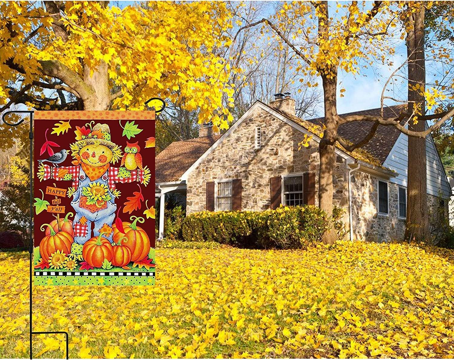 Fall House Flags Autumn Flag Scarecrow Harvest Pumpkin Yard Decorations ...