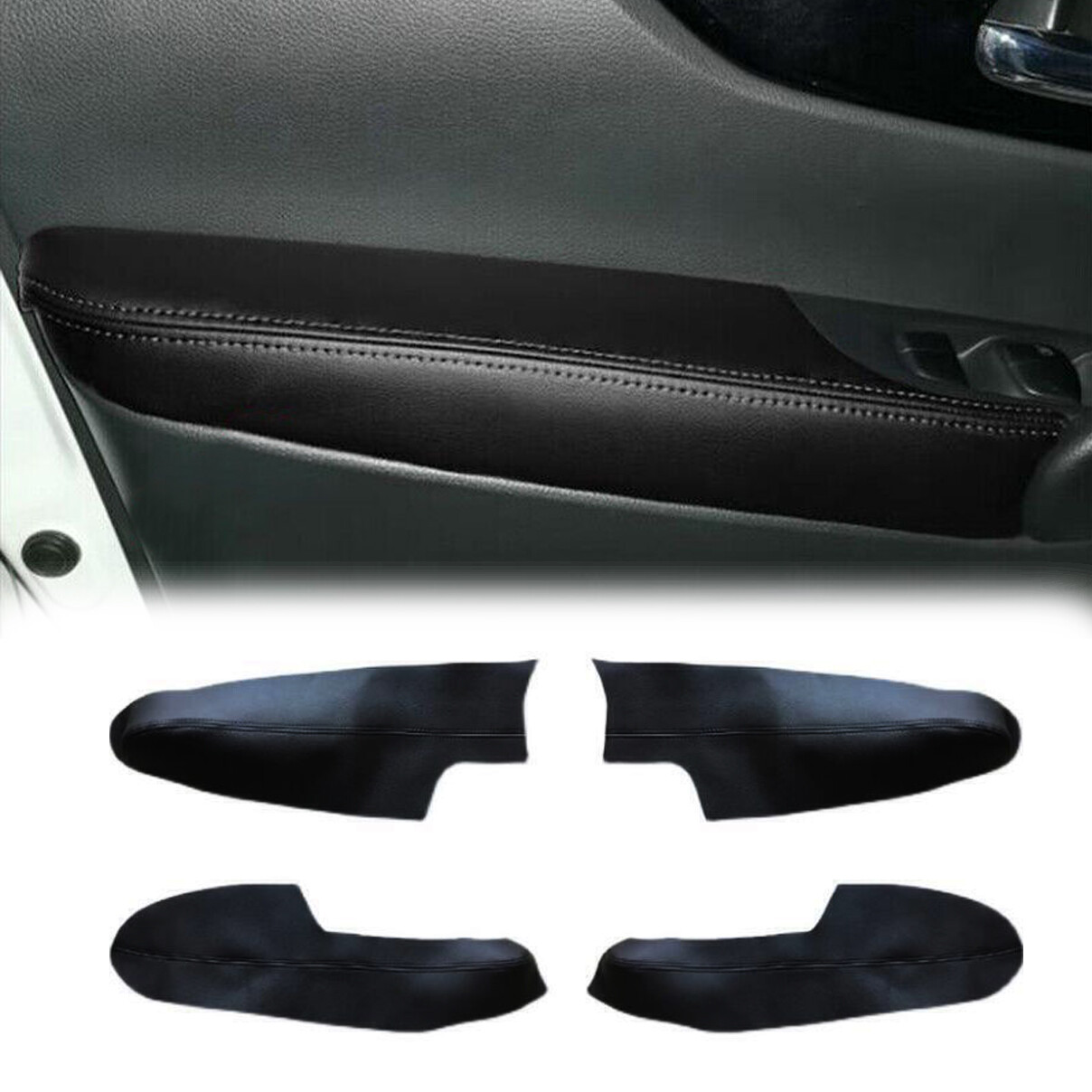 4PCS Black Interior Door Panels Armrest Leather Cover For Nissan Rogue ...