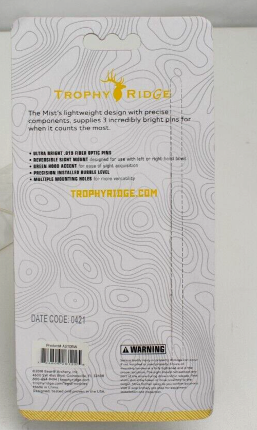 Trophy Ridge Mist 3 Pin Bow Sight Fiber Optic RH LH Reversible Mount ...