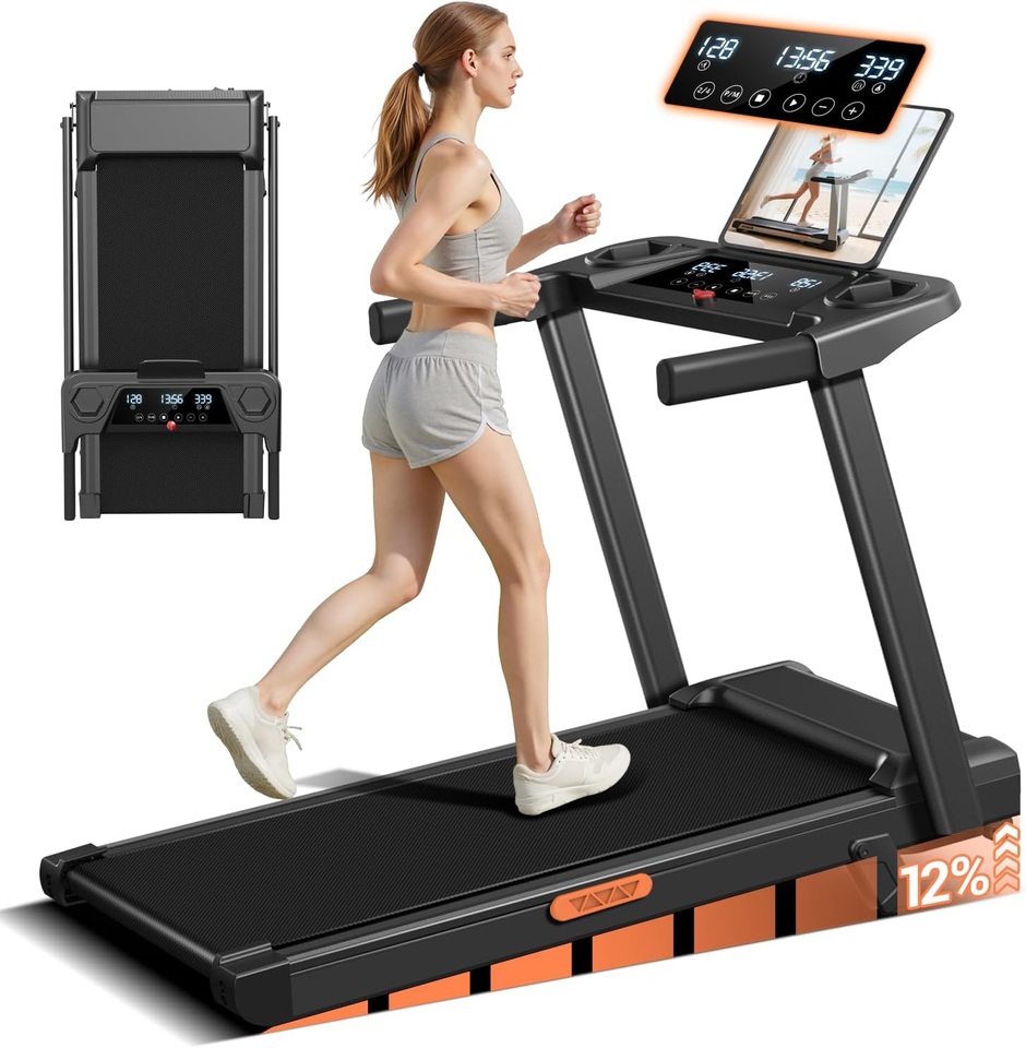 12% Incline Treadmill with Handle, 3-In-1 Portable Treadmills for Home ...