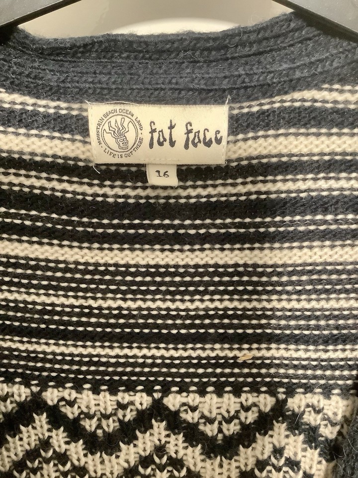 Fat Face Cream/Navy Grandad Style Cardigan Size 16 | eBay UK