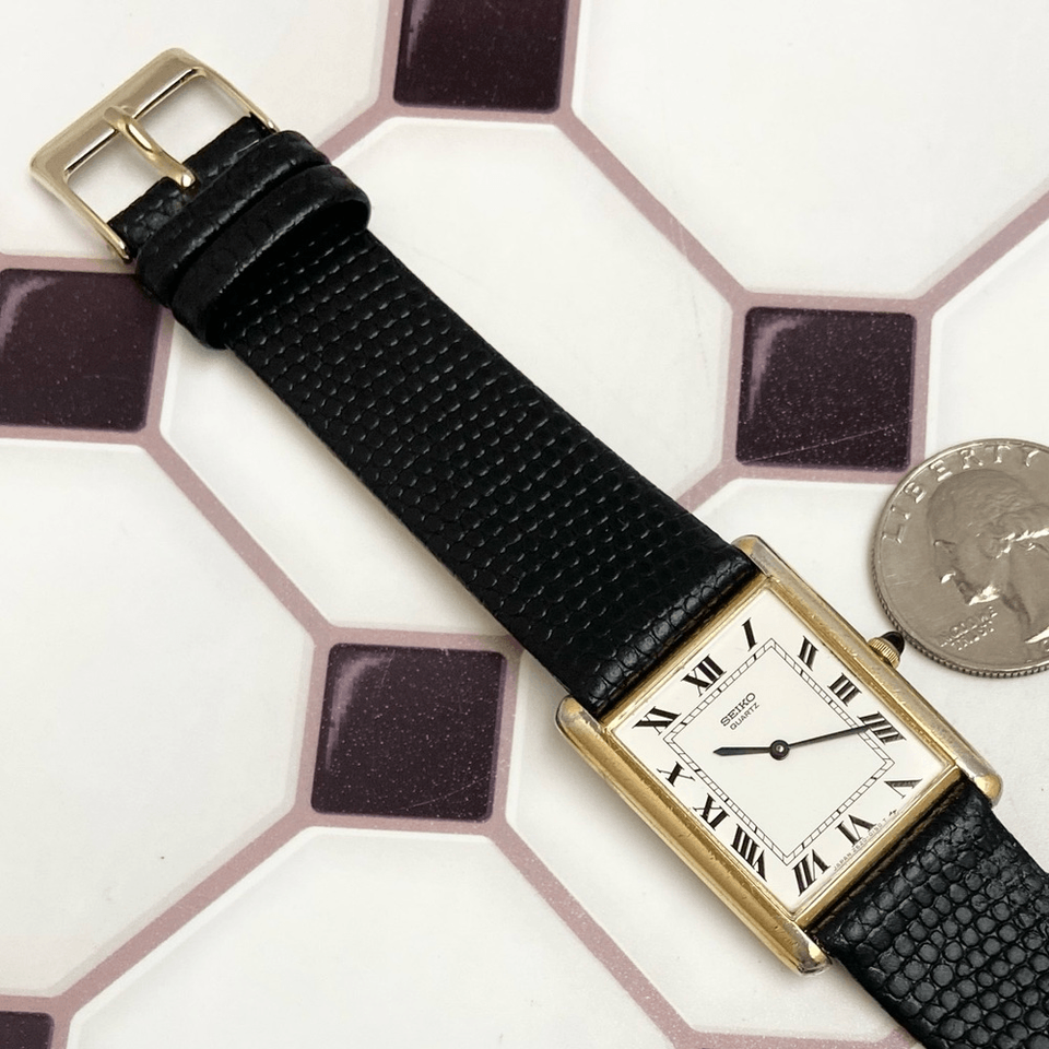 Vintage Seiko Tank Style Men’s Unisex Watch Roman Numerals Cabochon ...