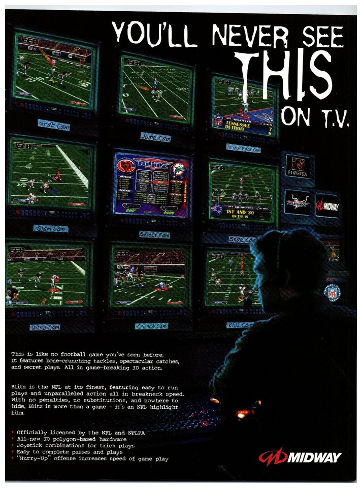 Midway NFL Blitz Arcade Game Ad Original 1997 Promo Poster Football | eBay