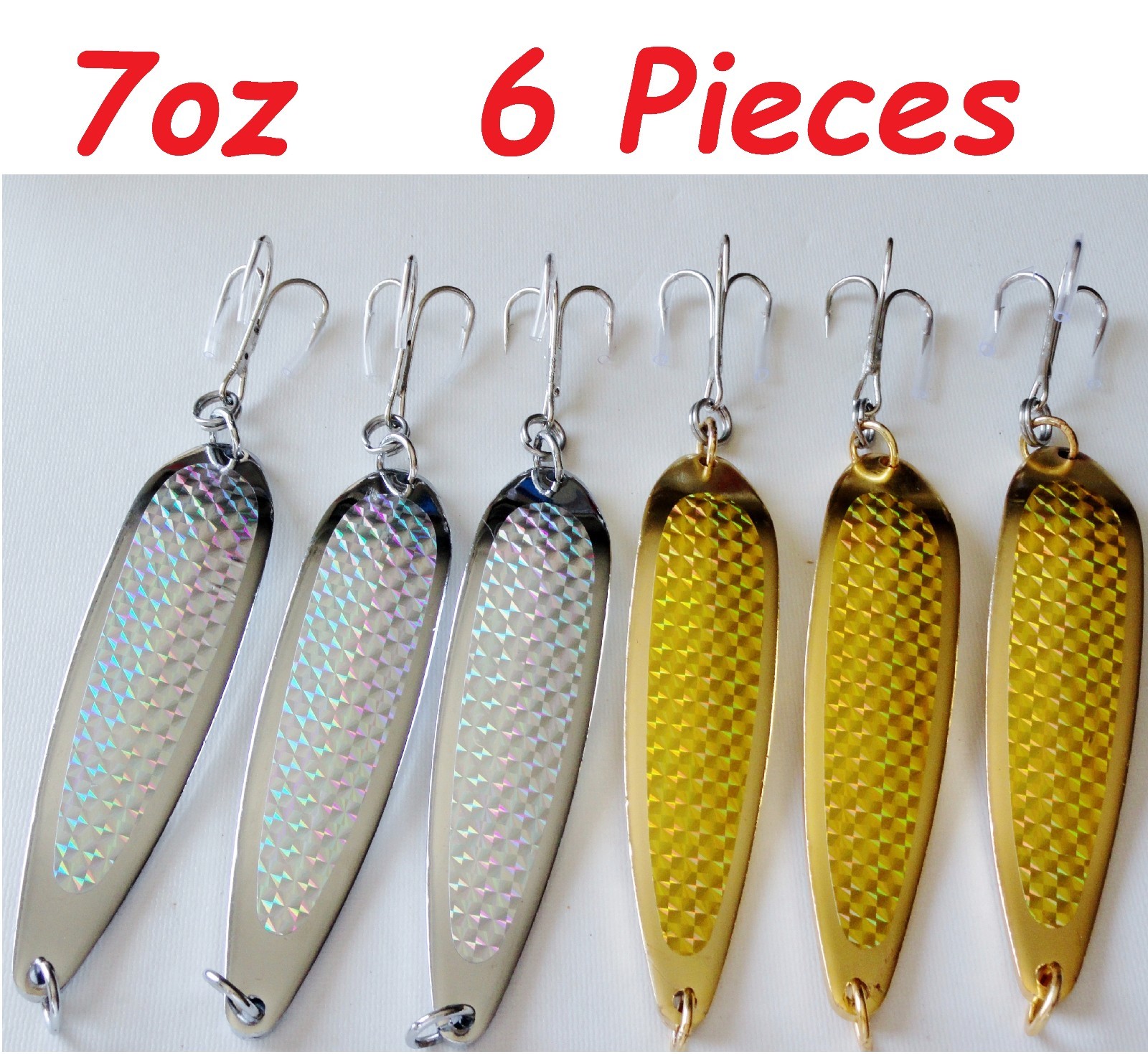Casting 7oz Crocodile Spoons 3 Gold & 3 Silver Saltwater Fishing Lures ...