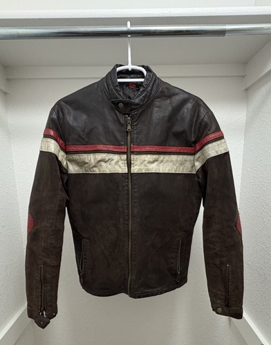 Vintage Report Collection Striped Leather Jacket Size Small | eBay
