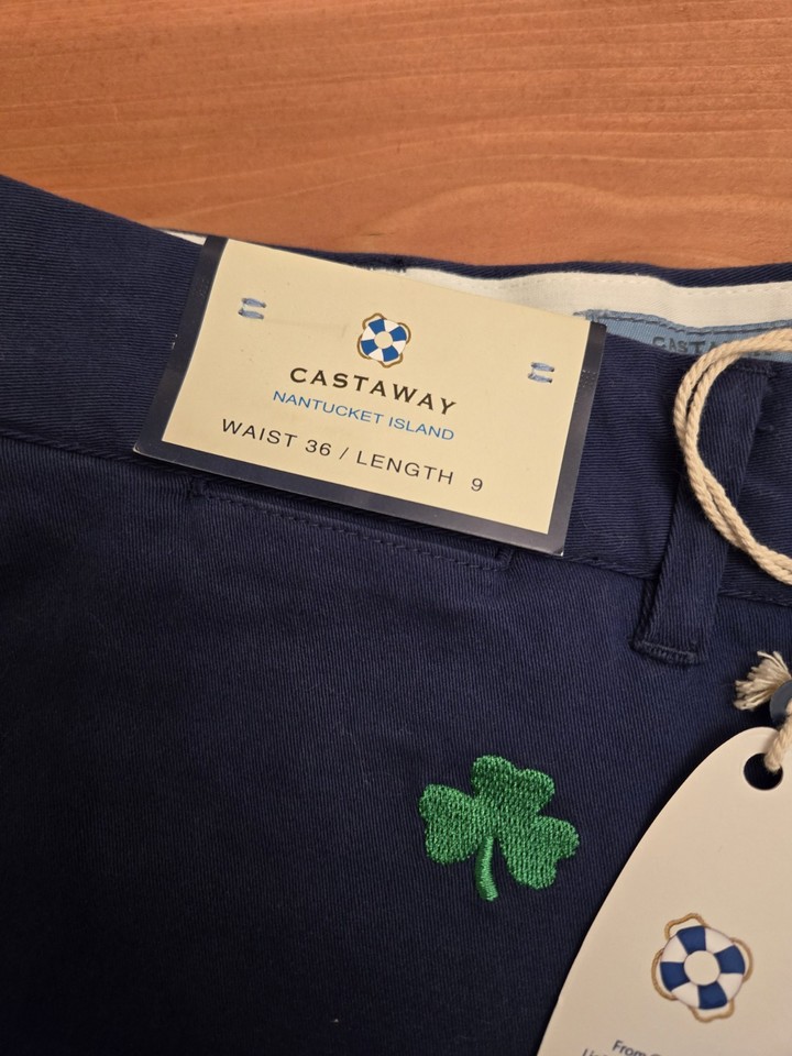 Castaway Nantucket Island Men’s Blue Shorts Embroidered Shamrocks ...