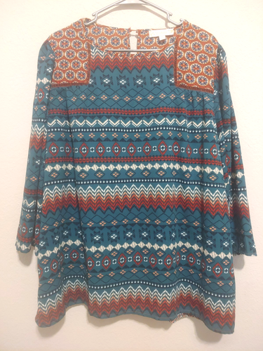 Weekend Suzanne Betro Top Blouse 3/4 Sleeve Boho Tunic Women's SZ 1X | eBay
