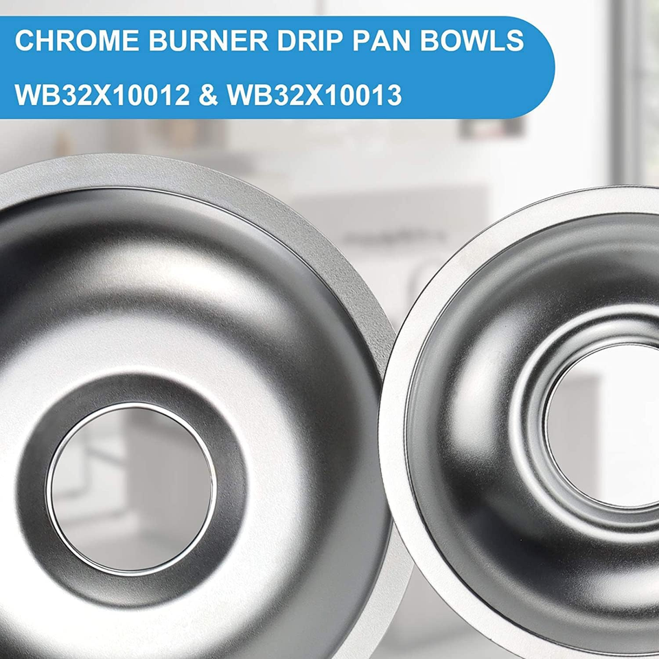 GE Electric Range Drip Pan Set 4-Pack - 2 Large 8" & 2 Small 6" Chrome ...
