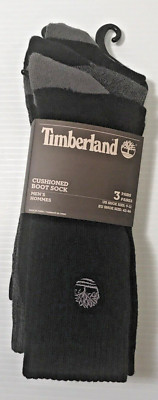 TIMBERLAND Men's Socks 3 Pack CUSHIONED Boot Sock Black Grey Size Lg 9 ...