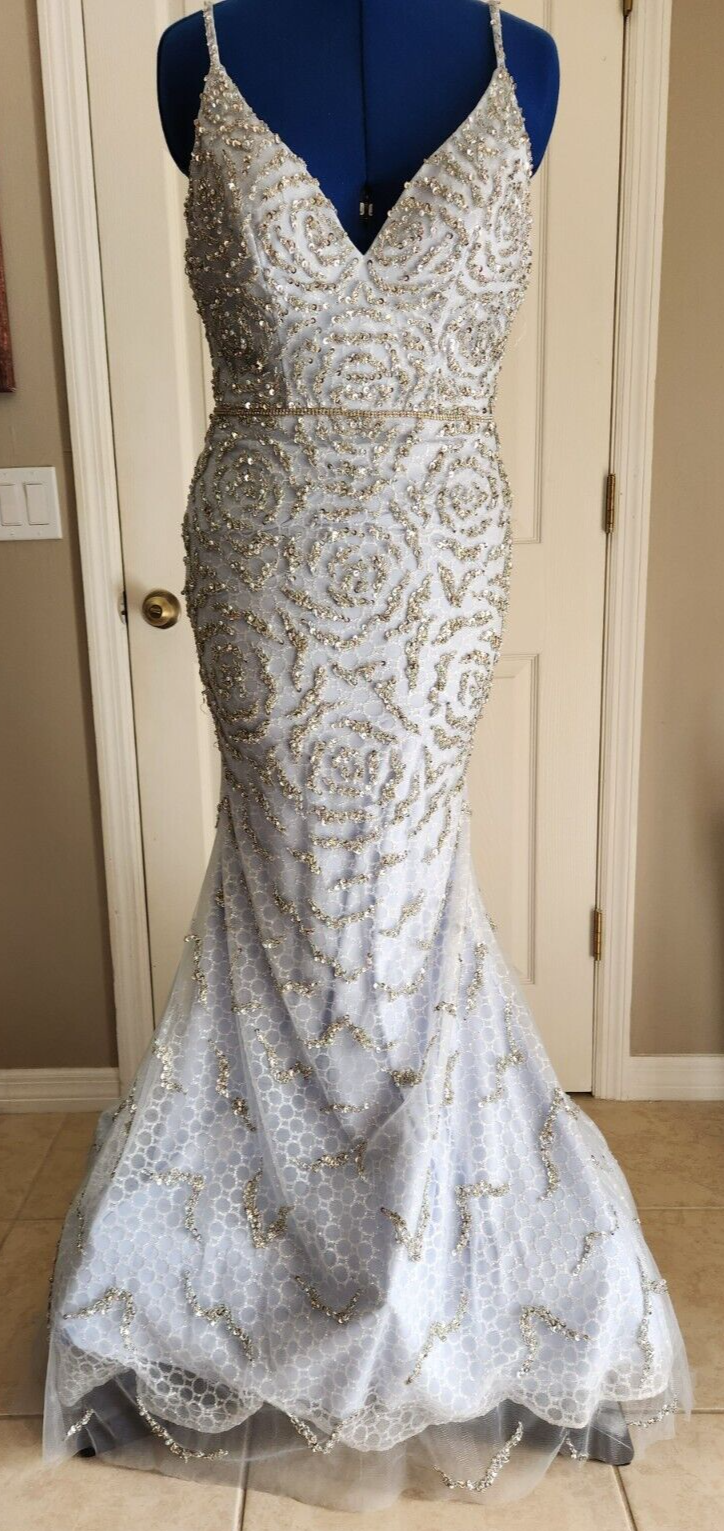 Gianni Bini GB Formal Beaded Sequin Pearls Gown Dress Size 11 light ...