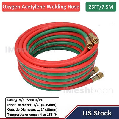 25 Ft Oxygen Acetylene Hose 1/4 Inch Twin Welding Hose Cutting Torch ...