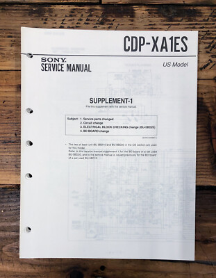 Sony CDP-XA1ES CD Player Supp. Service Manual *Original* | eBay