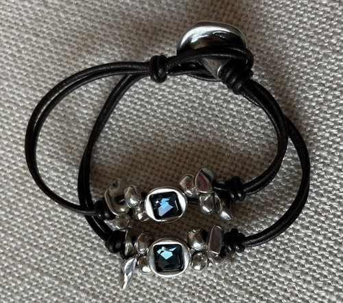 uno de 50 silver leather Womens bracelet with Swarovski crystal Two ...