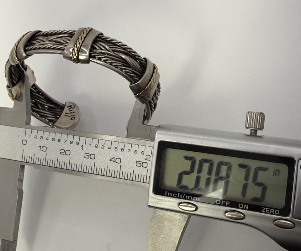 Ron Rizzo Sterling Silver & Gold Twisted Cable 6” Cuff Bracelet 37.35g ...